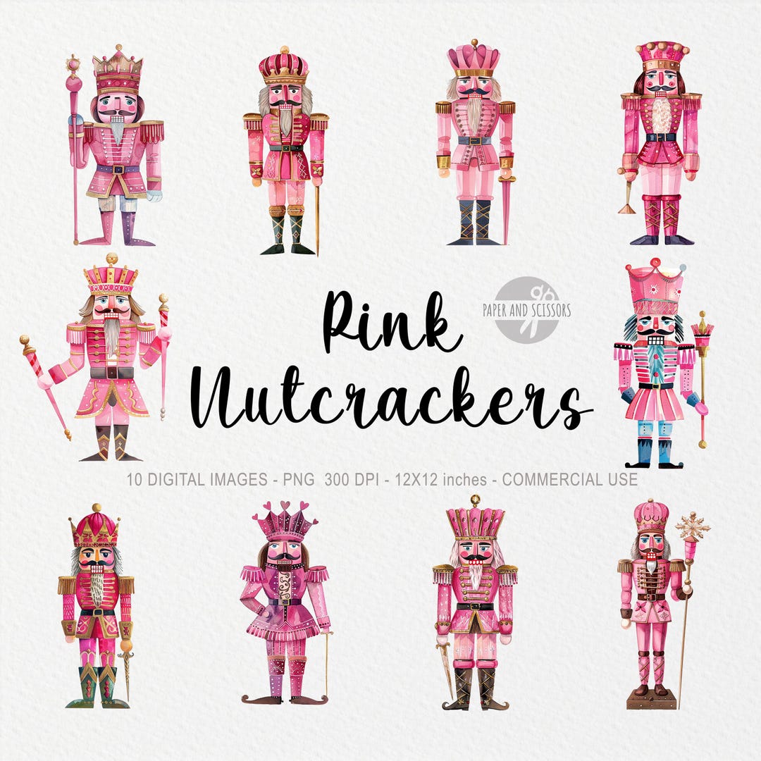 10 Pink Nutcracker Clipart, Watercolor Christmas Toys PNG, Festive ...