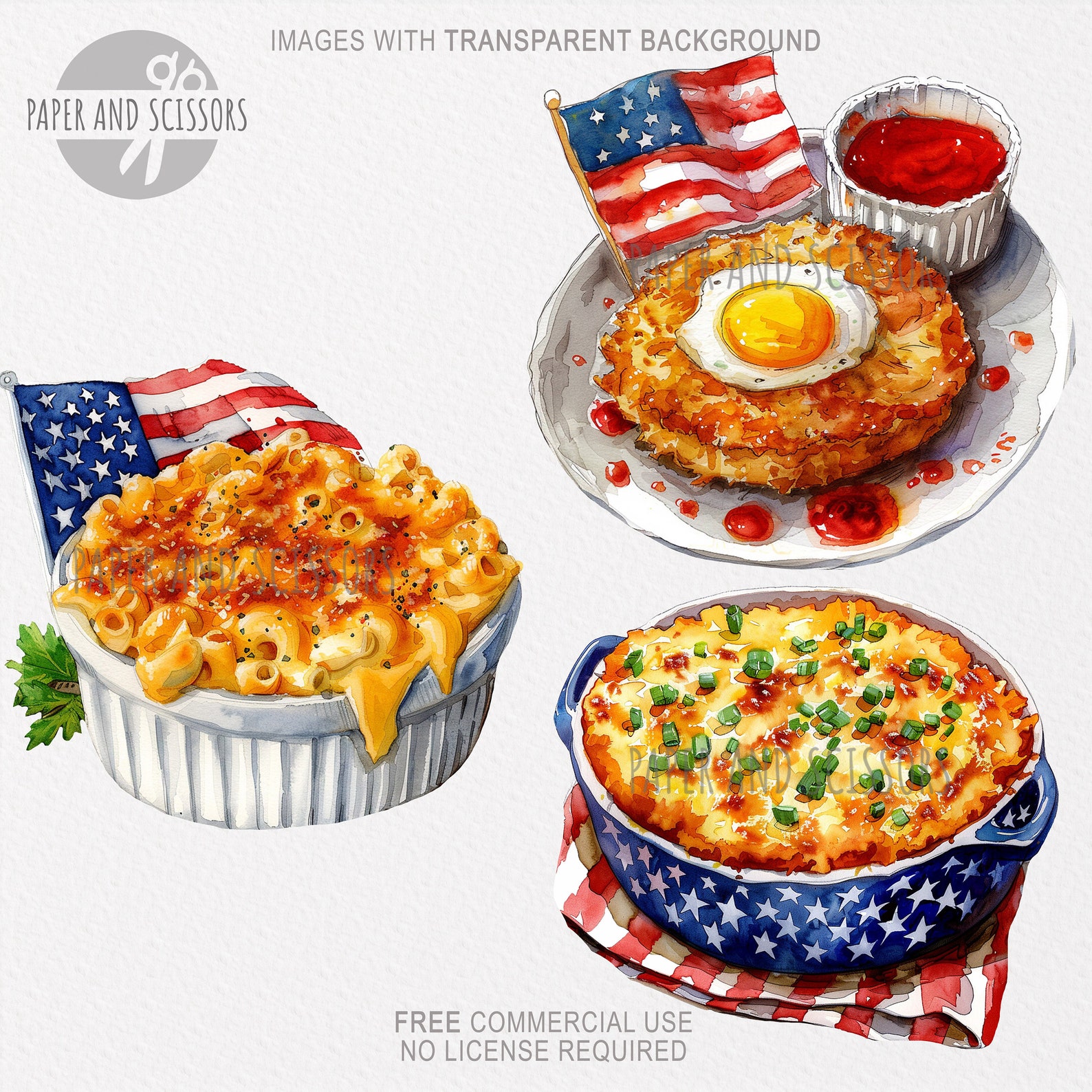 65 American Food Cliparts, 4th of July, Watercolor Independence Day ...