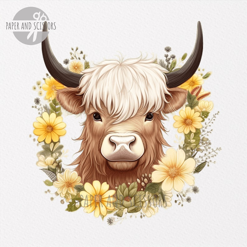 Floral Highland Cows Clipart Cows PNG Cow Illustration Cow - Etsy