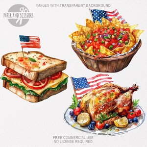 65 American Food Cliparts, 4th of July, Watercolor Independence Day ...