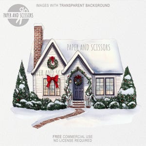 10 White Winter House Cliparts, Snowy Home PNG, Watercolor Home, DIY ...
