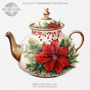 10 Christmas Teapots Clipart, Watercolor Christmas Teapots PNG, Tea Cup ...
