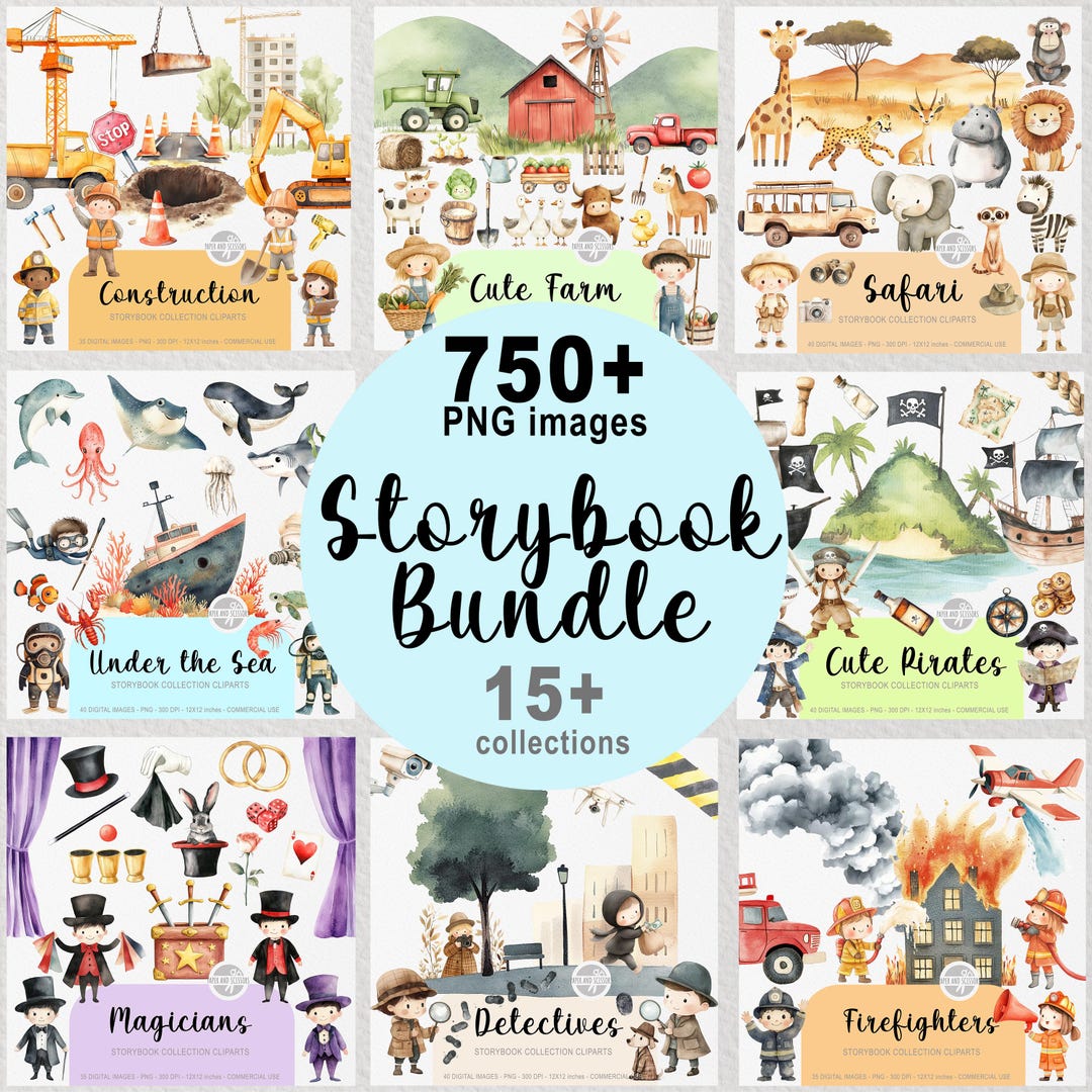 750+ Storyboook Cliparts, Nursery Bundle PNG, Watercolor Boy Girl Decor ...