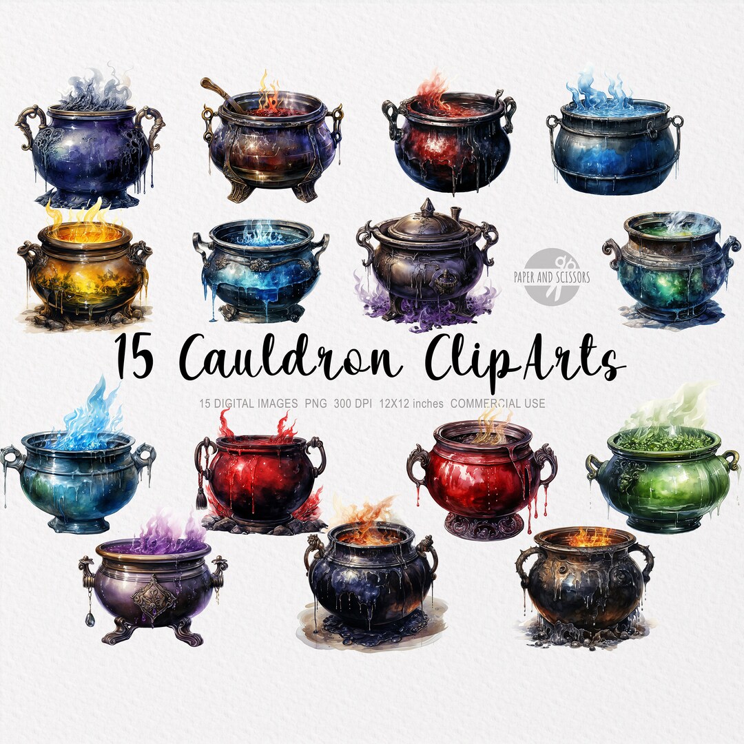 10 Cauldrons Clipart, Cauldron PNG, Watercolor Cauldron Illustration ...