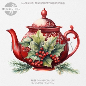 10 Christmas Teapots Clipart, Watercolor Christmas Teapots PNG, Tea Cup ...