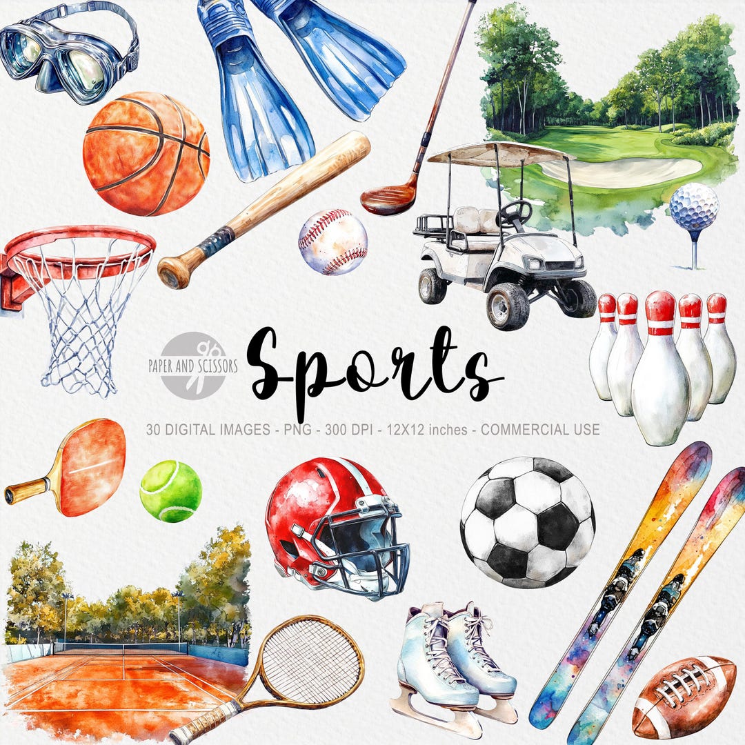 Sports Clipart, Sport PNG, Watercolor Sport Illustration, Hockey ...