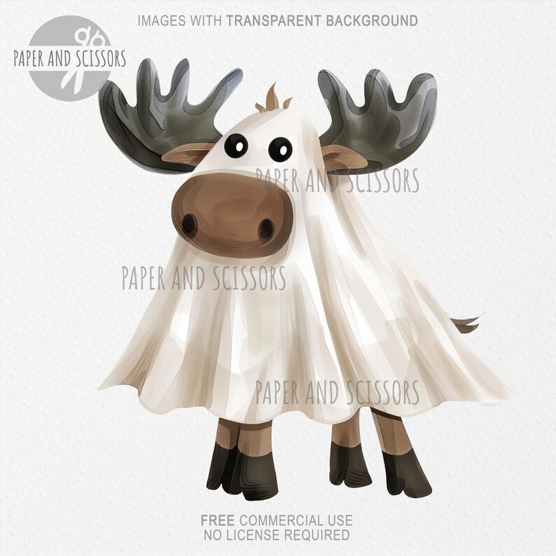 30 Ghost Animal Cliparts, Halloween PNG, Fall Design PNG, Watercolor ...