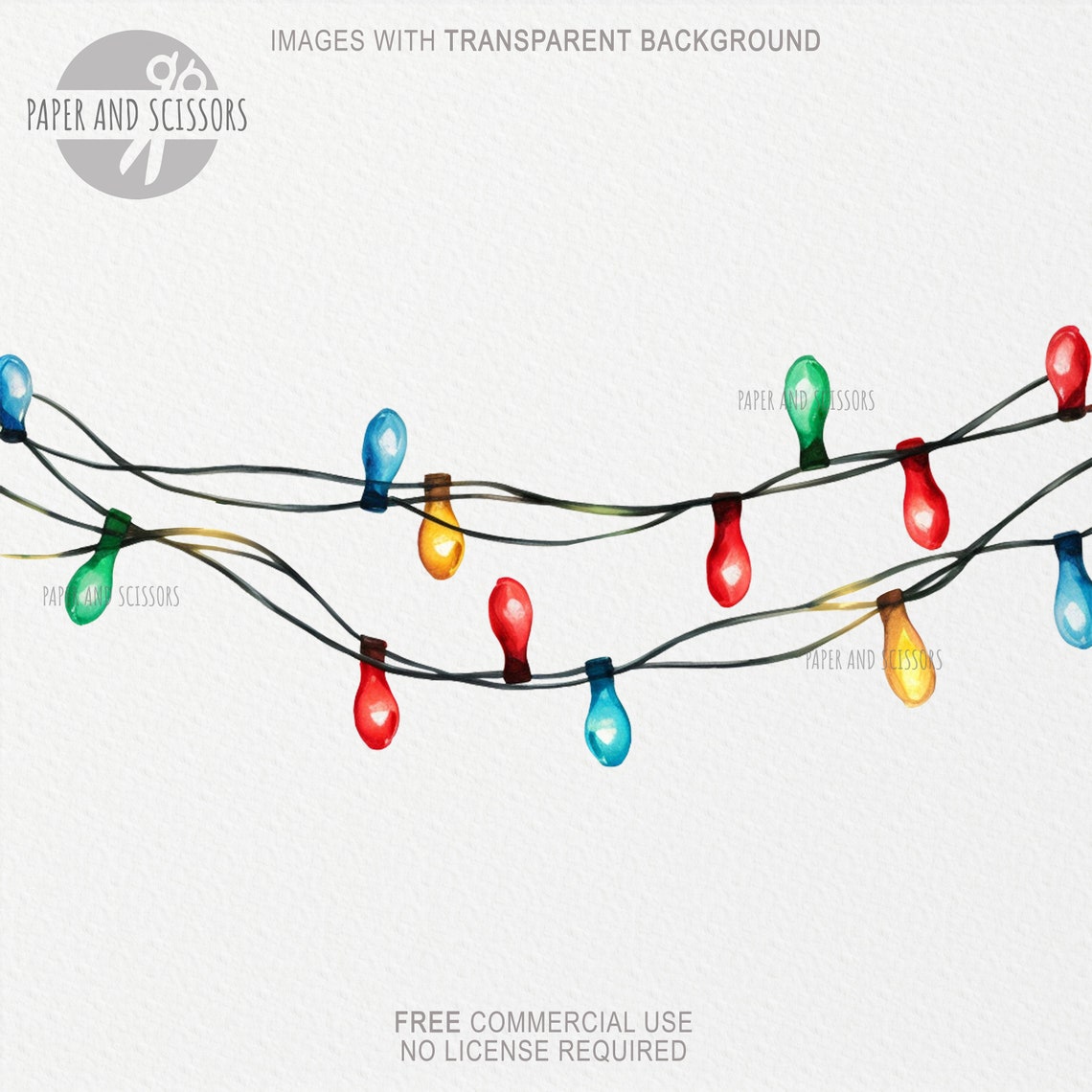 15 Christmas String Lights Clipart, Lights PNG, Watercolor Lamps ...