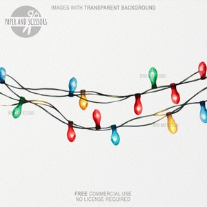 15 Christmas String Lights Clipart, Lights PNG, Watercolor Lamps ...