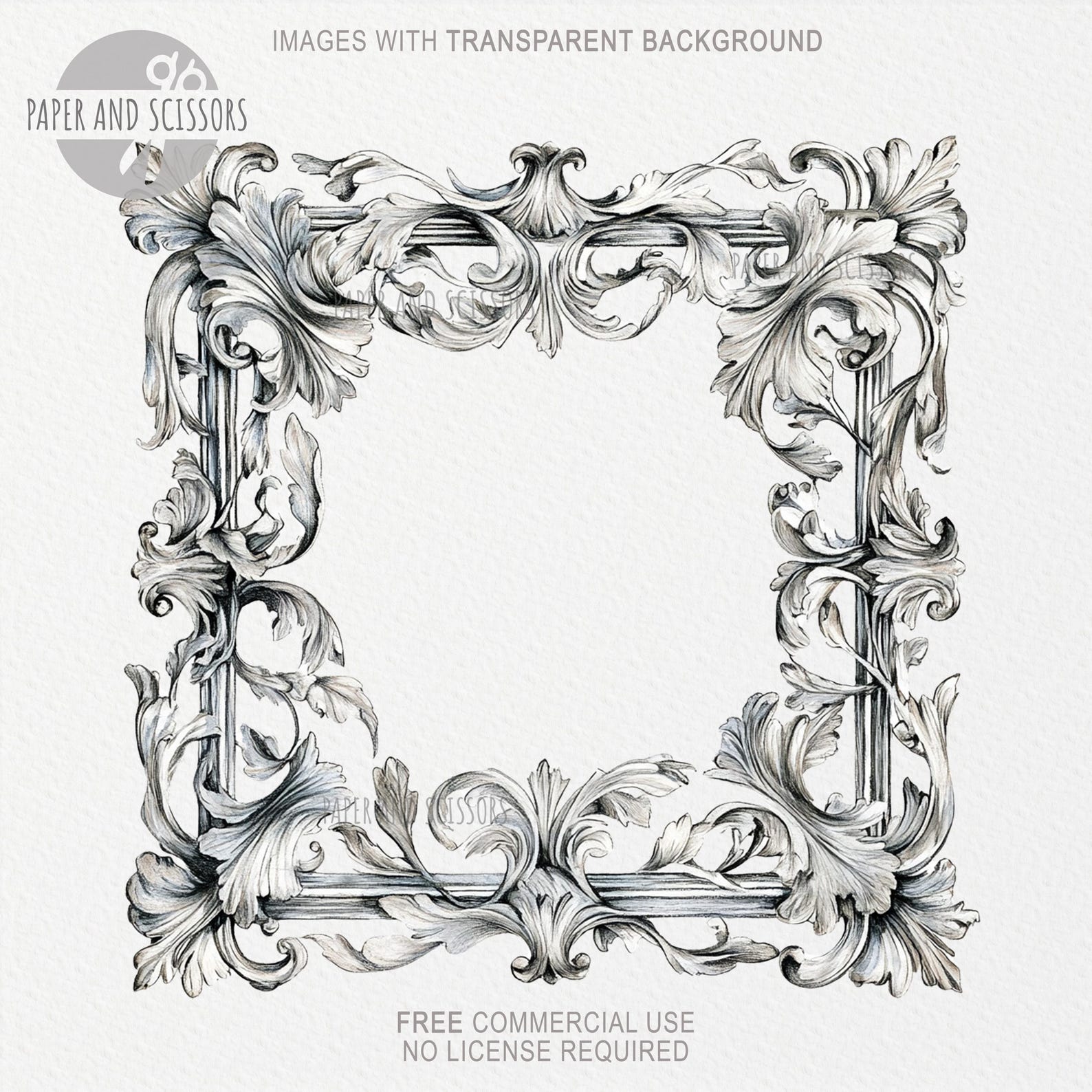 Ornate Antique Silver Frames Clipart, Vintage Silver Frames Image ...