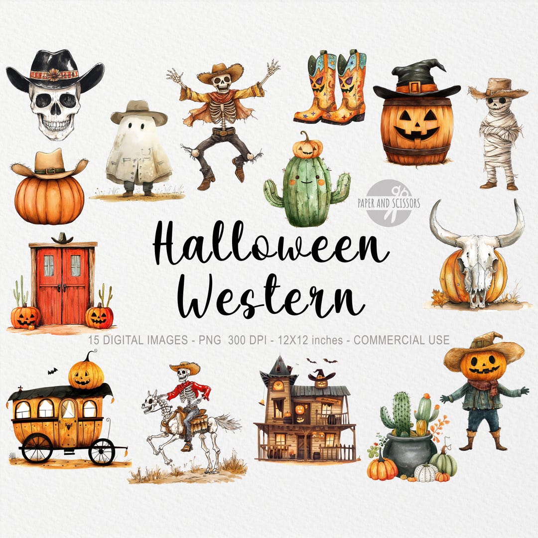 15 Western Halloween Clipart, Spooky Decor PNG, Howdy Stickers ...