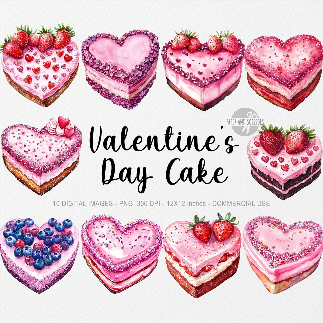 10 Love Cake Cliparts, Valentine's Day PNG, Bakery Decor, Strawberry ...