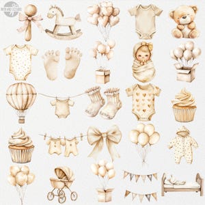 40 Newborn Baby Girl Boy Watercolor Clipart, Nursery PNG, Baby Shower ...