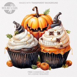 15 Halloween Cupcakes Clipart, Watercolor Halloween Cupcakes PNG ...