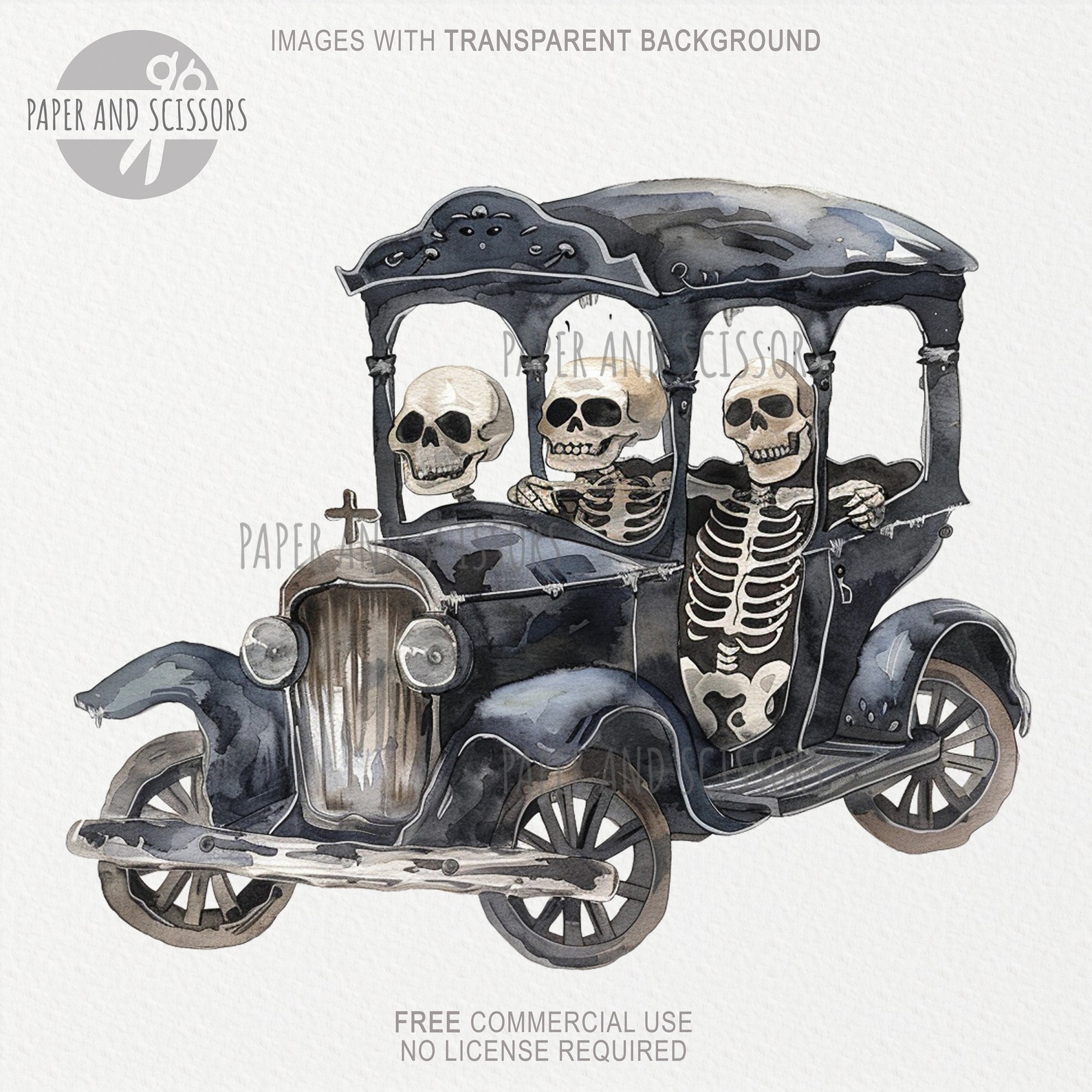 10 Halloween Hearse Clipart, Scary PNG, Spooky Car, Skeleton Stickers ...
