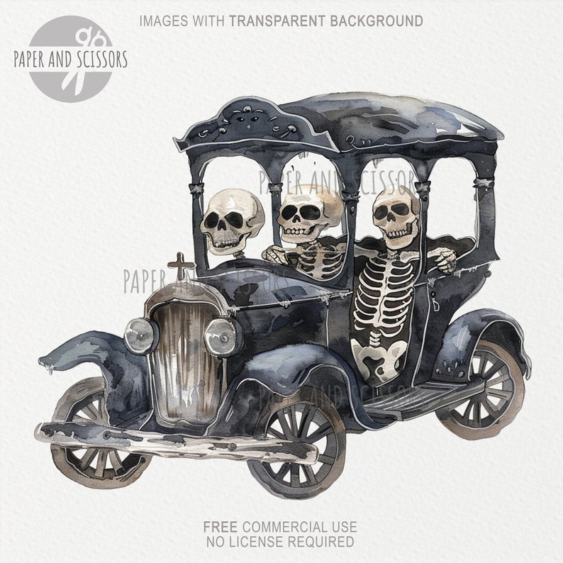10 Halloween Hearse Clipart, Scary PNG, Spooky Car, Skeleton Stickers ...