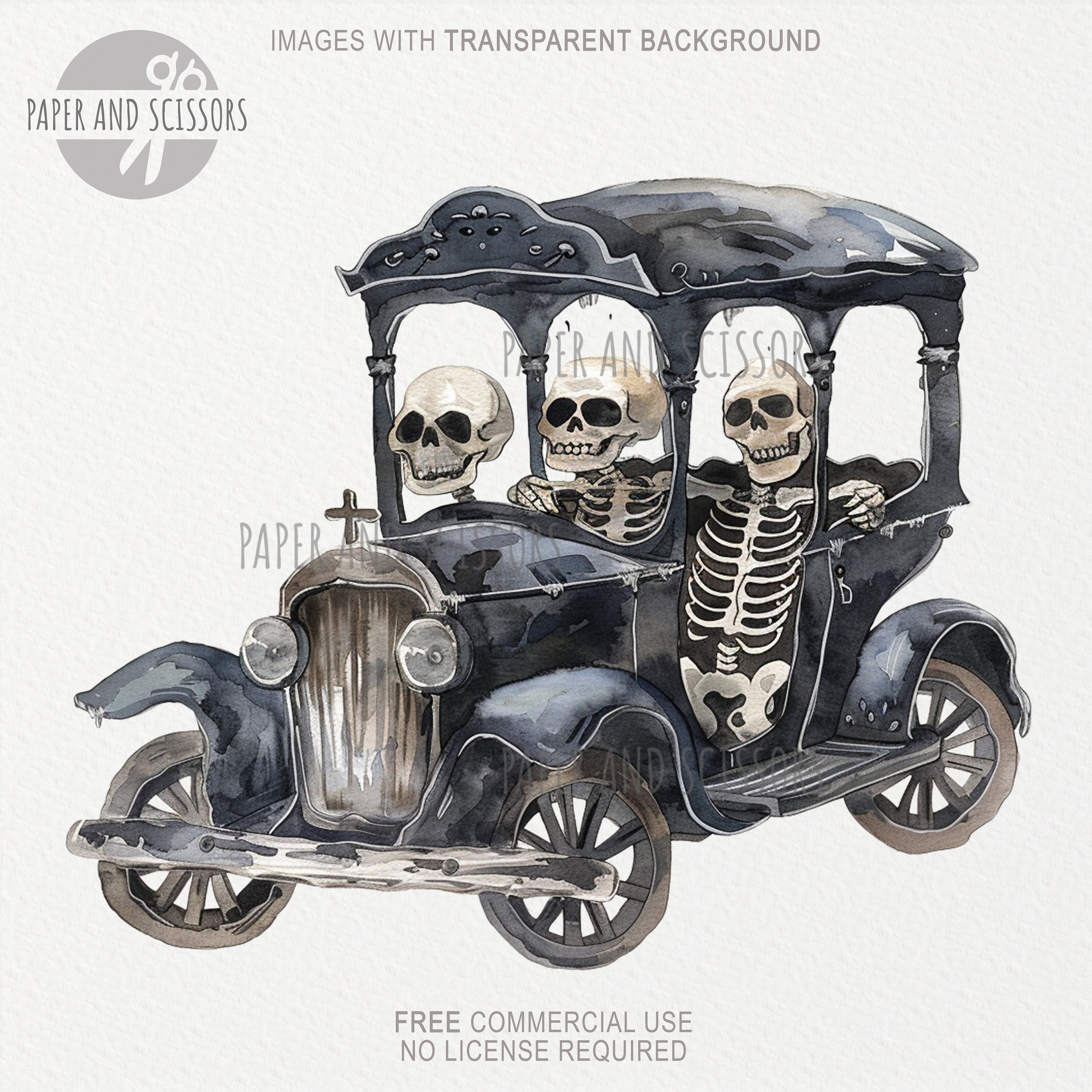 10 Halloween Hearse Clipart, Scary PNG, Spooky Car, Skeleton Stickers ...