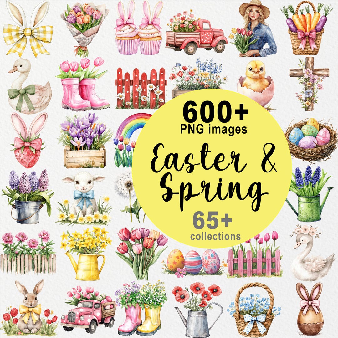 600+ Easter & Spring PNG Images, Easter Clipart Bundle, Holiday PNG ...