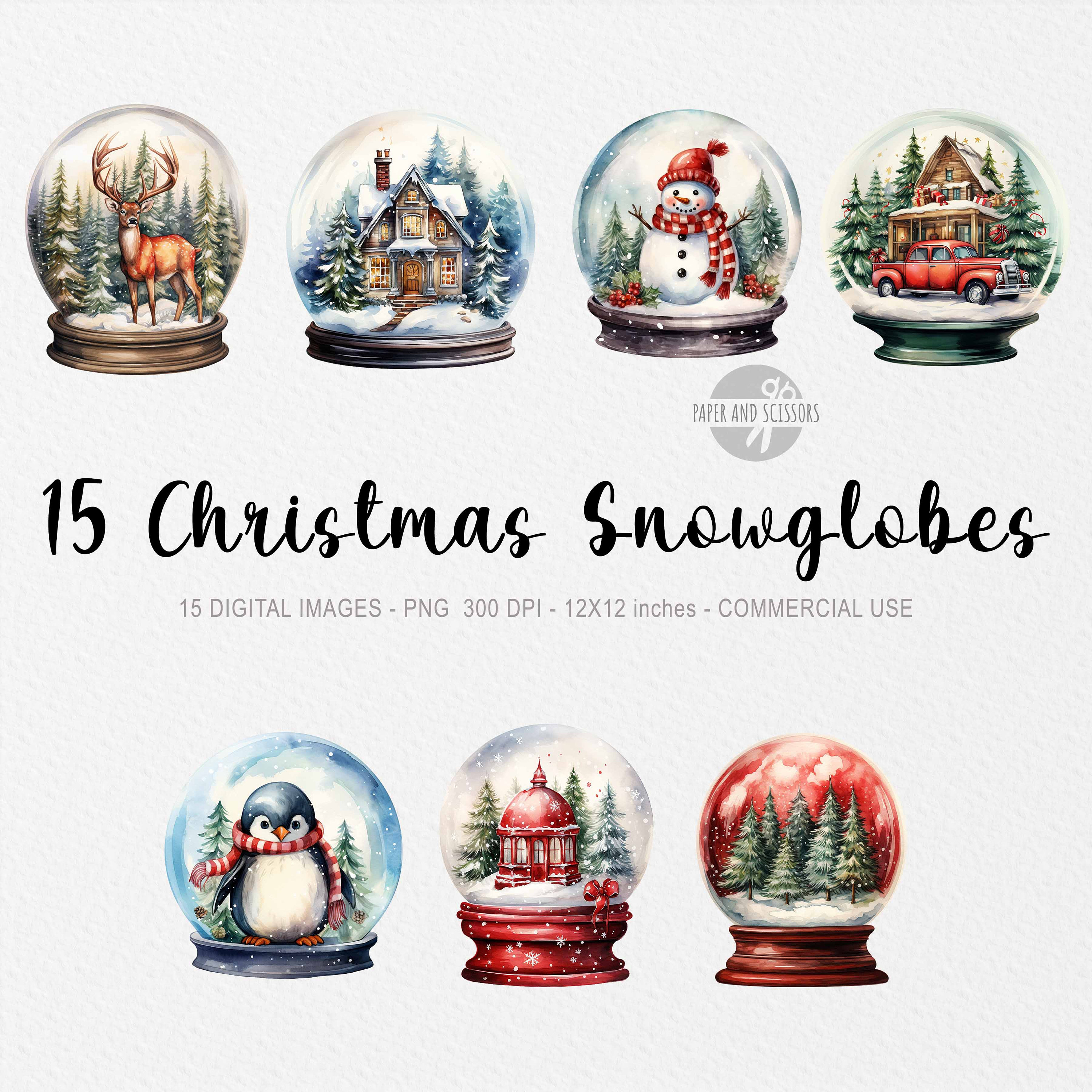 15 Snowglobes Clipart, Watercolor Snowglobes PNG, Christmas ...