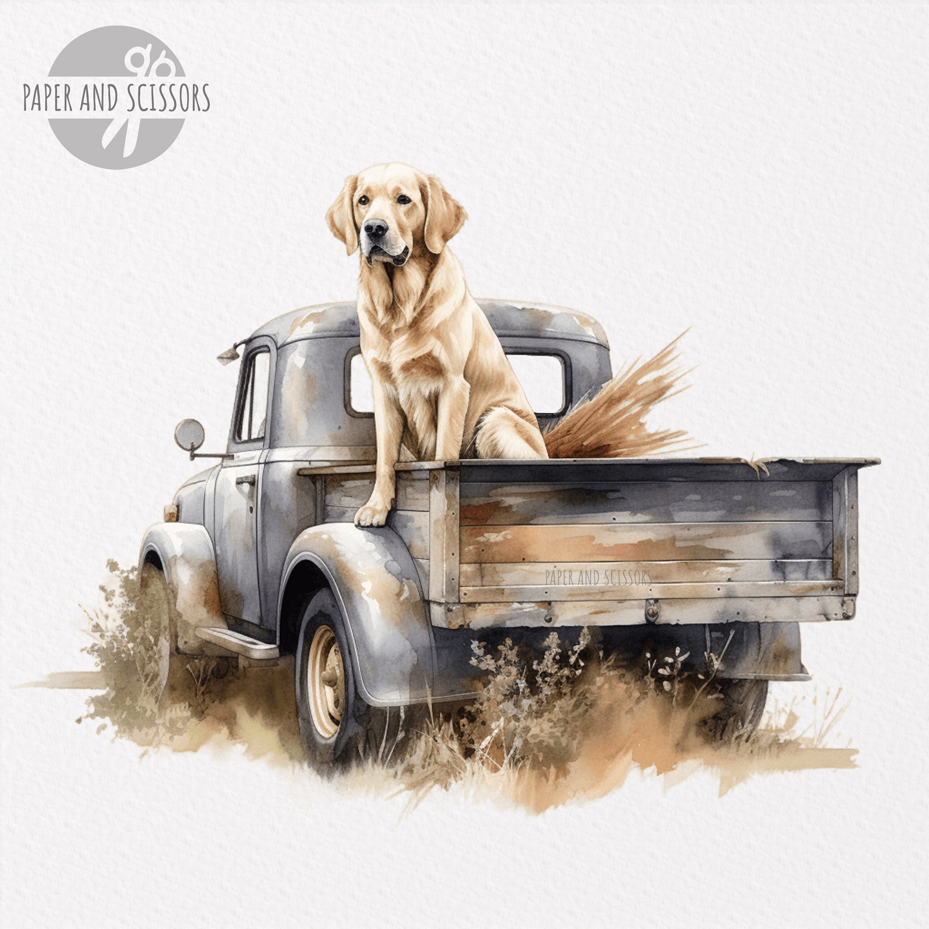 Dogs in Trucks Clipart, Old Farm Truck PNG, Rustic Truck Illustration ...
