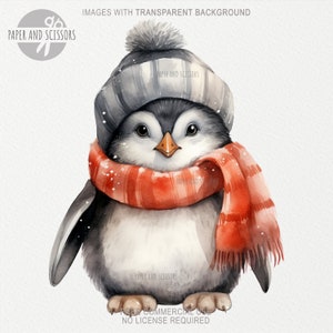 10 Winter Penguins Clipart, Cute Penguin PNG, Watercolor Penguin ...