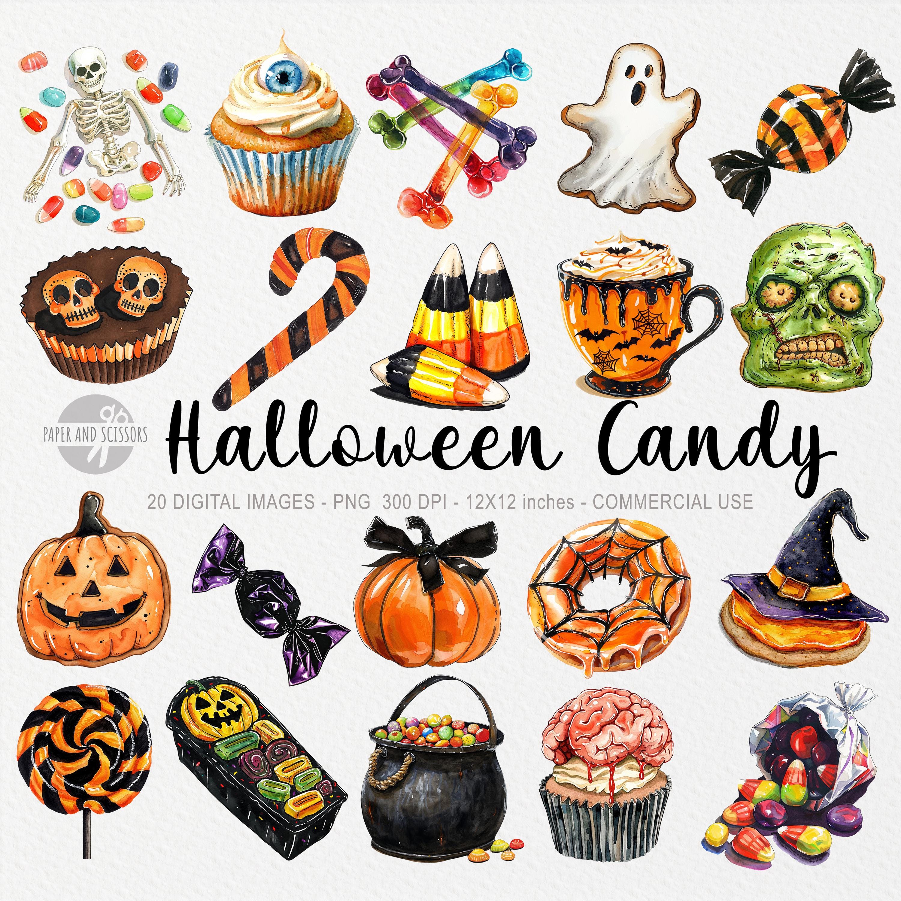 20 Halloween Candy Cliparts, Sweets PNG, Spooky Dessert, Trick or Treat ...
