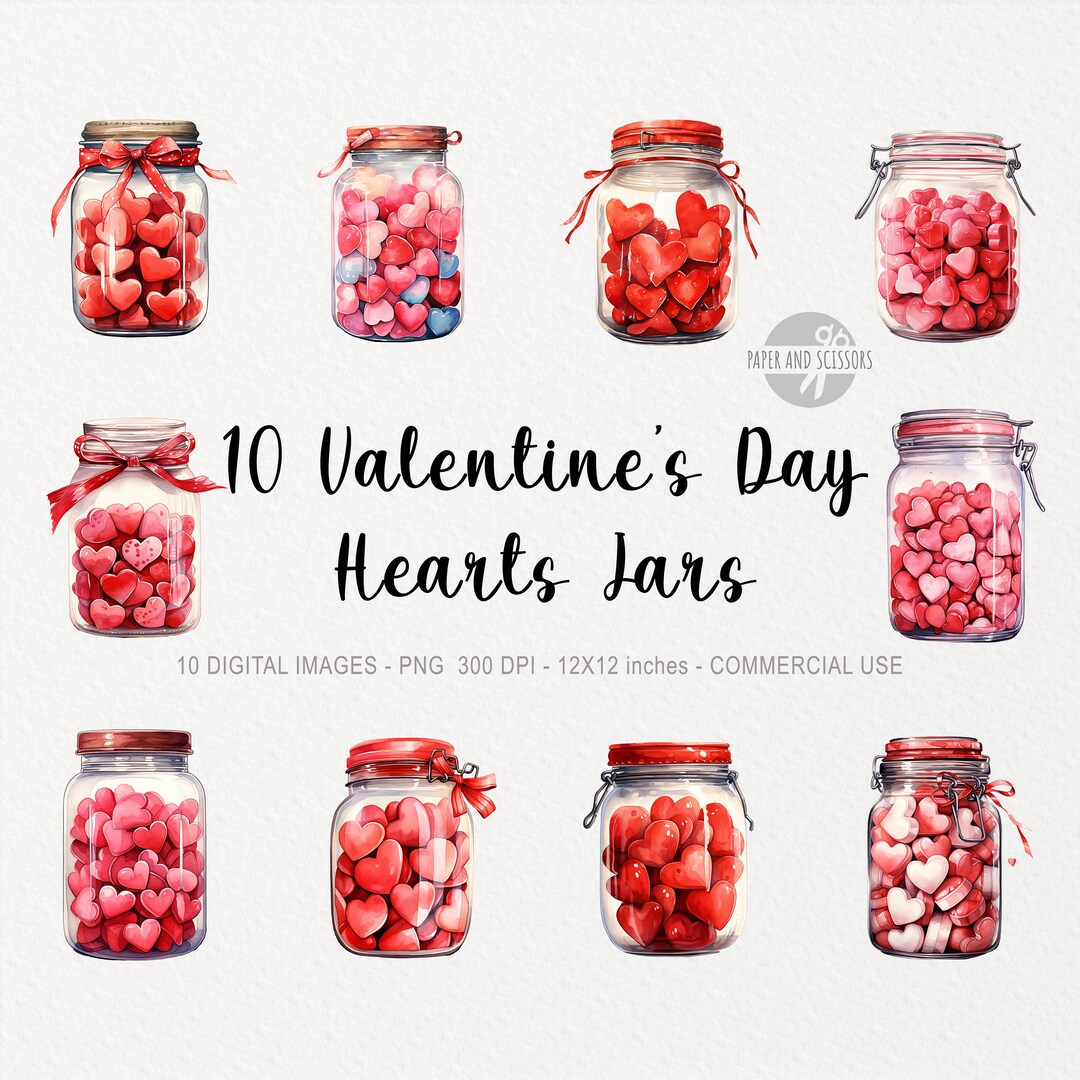 10 Valentine’s Day Jars Clipart, Roses PNG, Presents Illustration ...