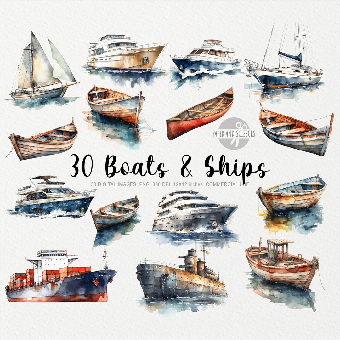 30 Boats and Ships Clipart, Boat PNG, Ship Illustration, Watercolor ...