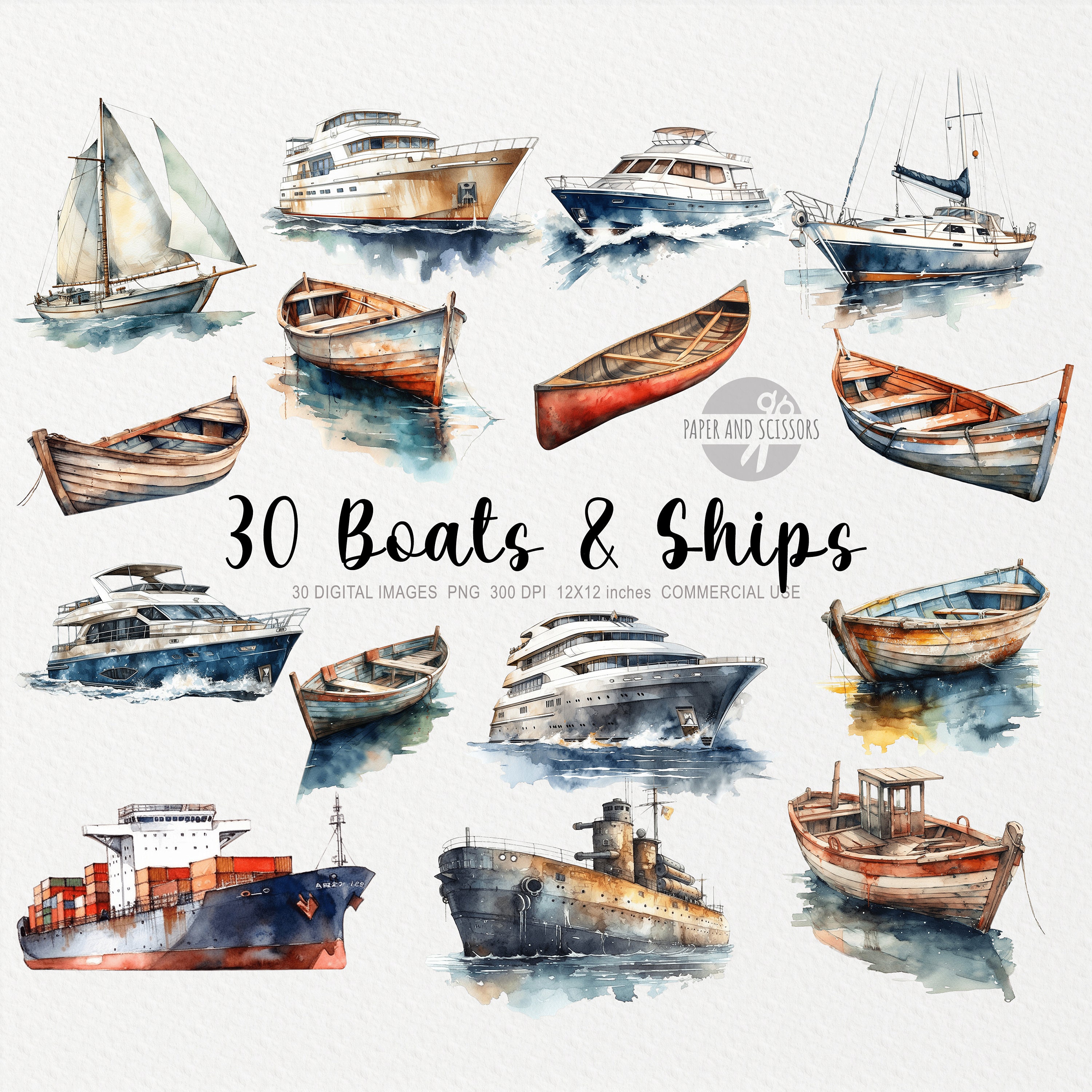 30 Boats and Ships Clipart, Boat PNG, Ship Illustration, Watercolor ...