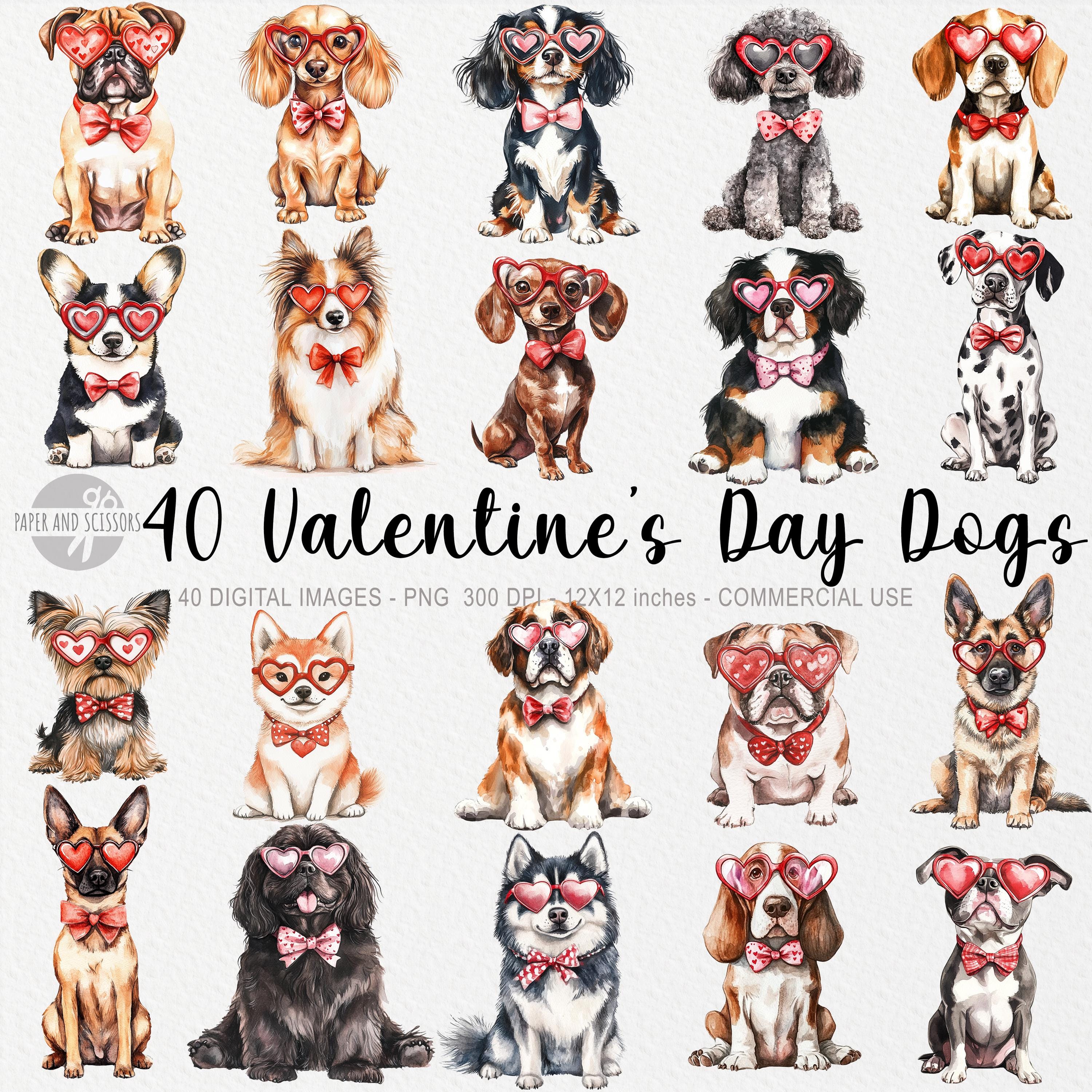 40 Valentine's Day Dog Cliparts, Watercolor Clipart, Puppy Love PNG ...