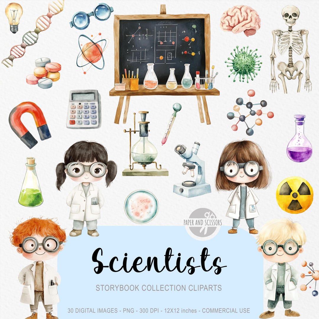 30 Cute Scientist Clipart, Watercolor Lab Storybook, Chemistry Nursery ...