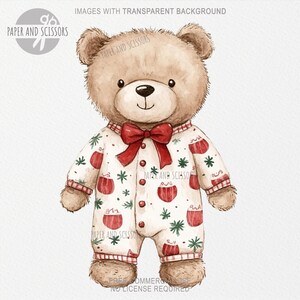 10 Christmas Teddy Bear Watercolor Clipart, Holiday Teddy Bear PNG ...
