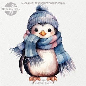 10 Winter Penguins Clipart, Cute Penguin PNG, Watercolor Penguin ...