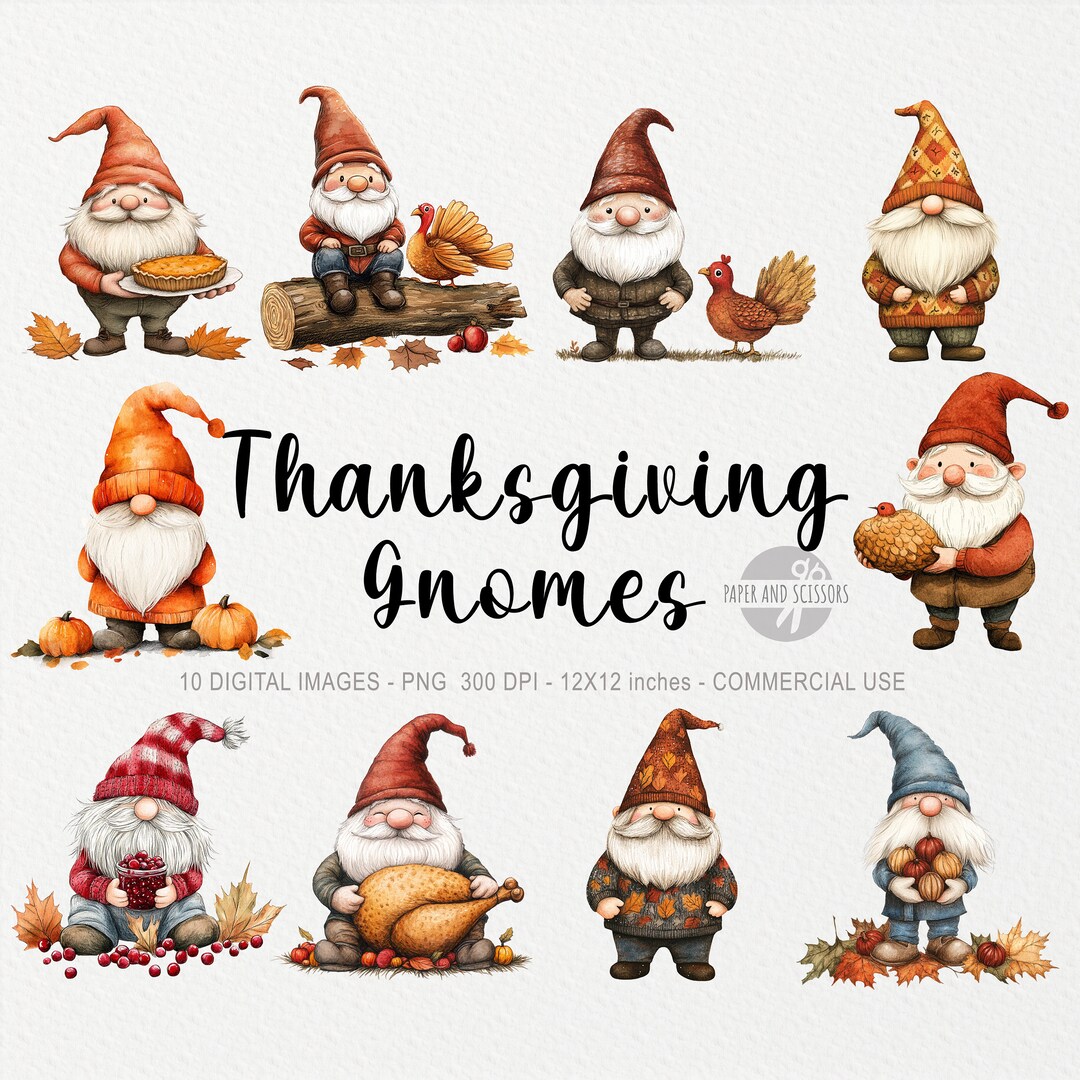 10 Thanksgiving Gnomes Cliparts, Thanksgiving PNG, Cosy Fall Decor ...