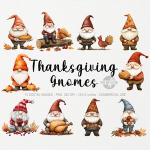 10 Thanksgiving Gnomes Cliparts, Thanksgiving PNG, Cosy Fall Decor ...