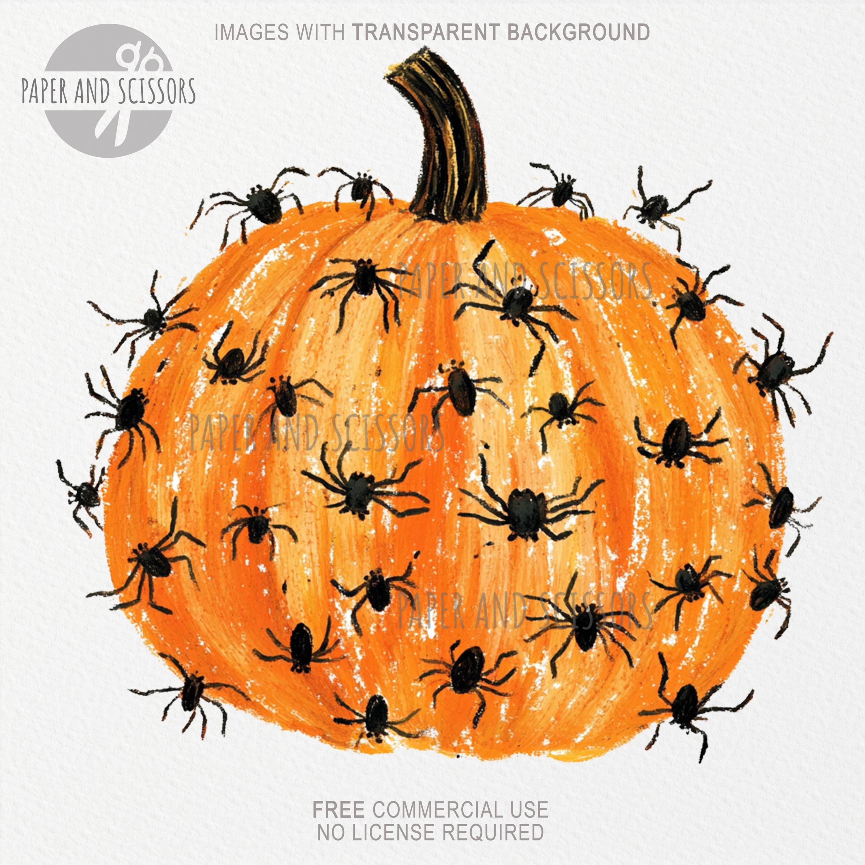 10 Spider Pumpkin Cliparts, Halloween PNG, Fall Design PNG, Watercolor ...