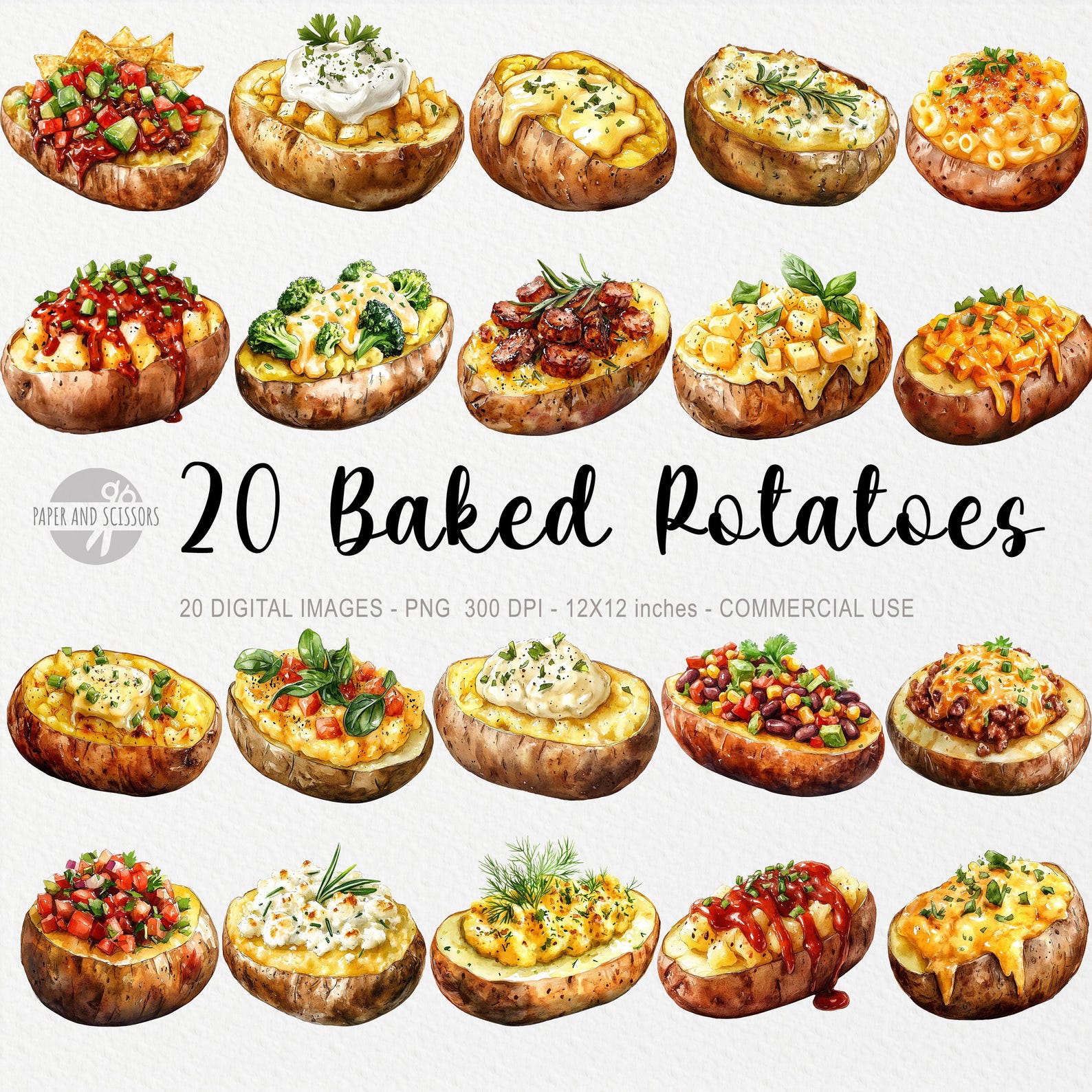 20 Baked Potato Food Clipart, Potatoes PNG, Cuisine Illustration ...