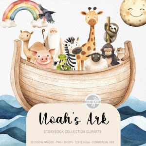 35 Noah's Ark Clipart, Watercolor Storybook, Cute Nursery, Baptism Card ...