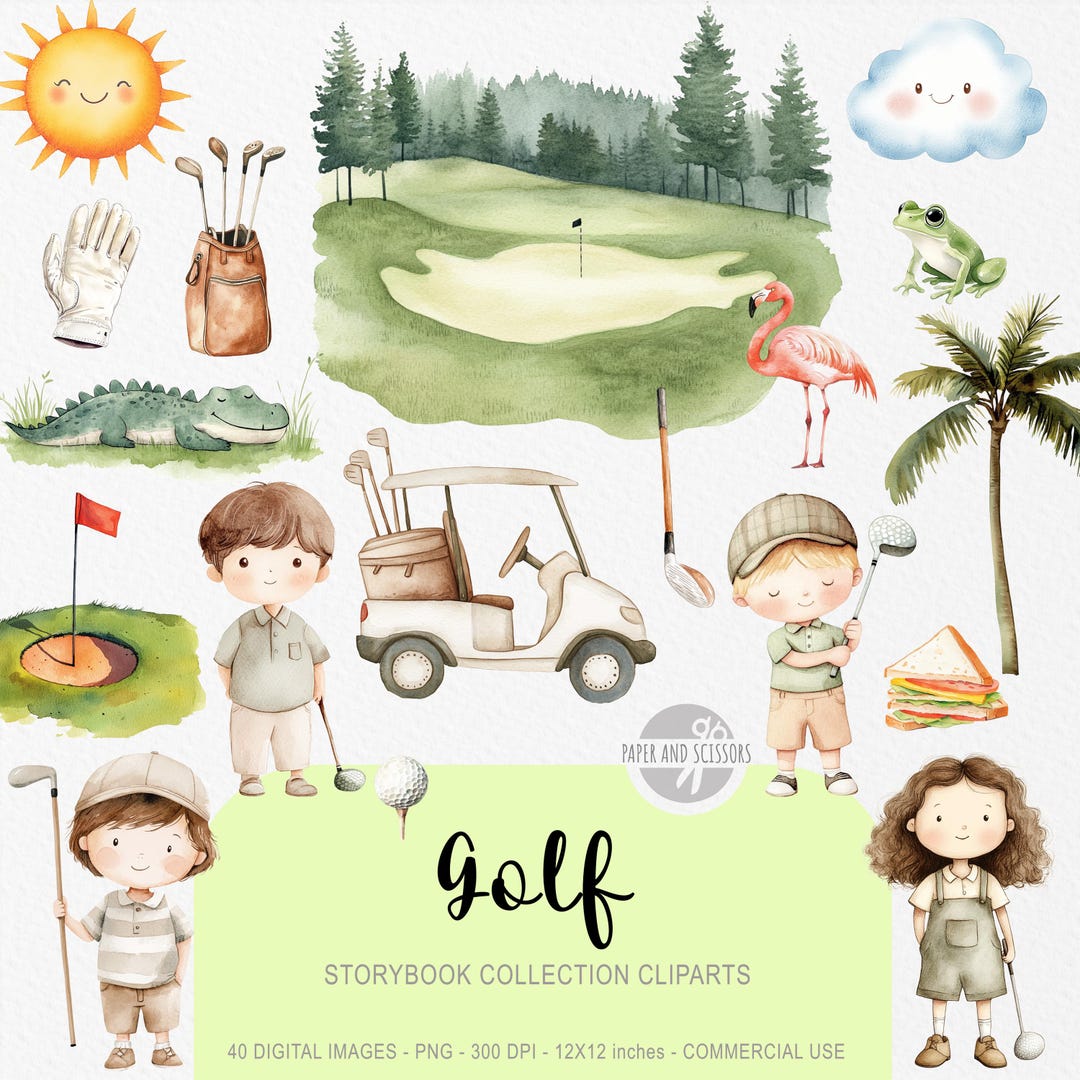 40 Cute Golf Clipart, Watercolor Outdoor Storybook, Golfing Nursery ...