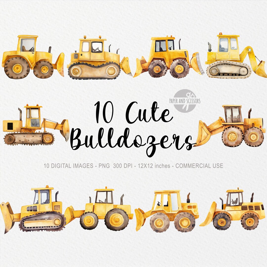 10 Bulldozer Vehicles Cliparts, Watercolor PNG, Construction Site ...