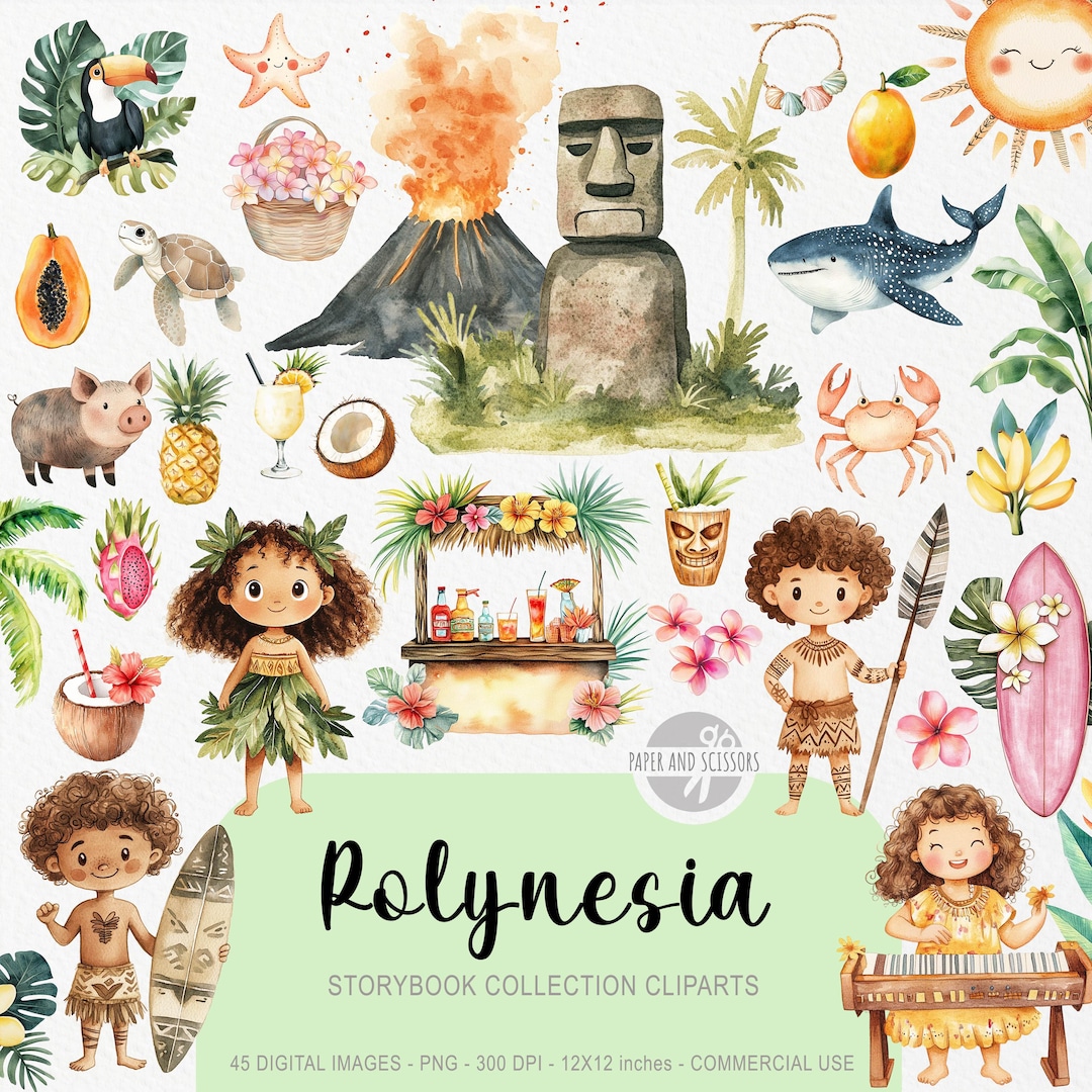 45 Cute Polynesia Cliparts, Watercolor PNG, Nursery Baby, Baby Shower ...
