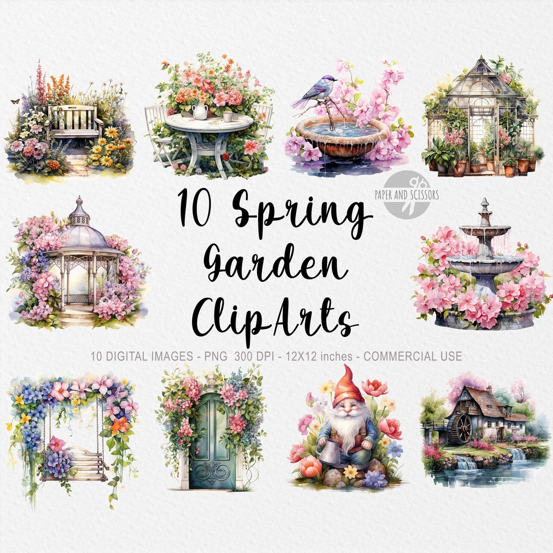10 Spring Garden Clipart, Spring PNG, Spring Birds Illustration ...