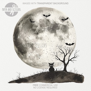 10 Halloween Moon Clipart, Full Moon PNG, Spooky Decor, Celestial ...