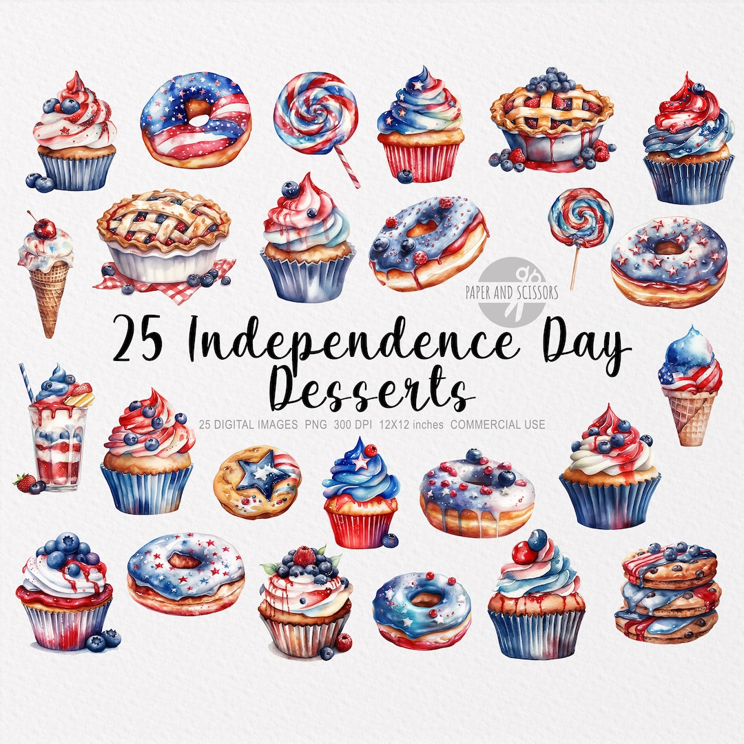 25 Independence Day Desserts Clipart, 4th of July PNG, Donut ...