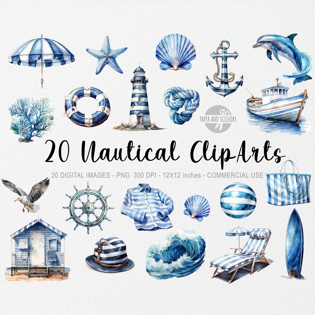 20 Nautical Cliparts, Coastal Clipart, Sea PNG, Travel Clipart, Ocean ...