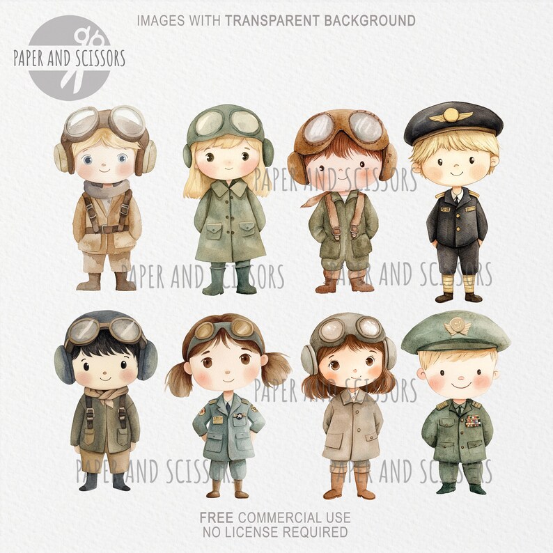 35 Little Pilot Cliparts, Watercolor Storybook PNG, Airplane Stickers ...