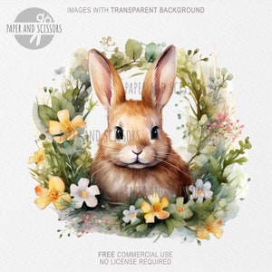 10 Cute Bunny Clipart, Bunny PNG, Spring Bunny Illustration, Watercolor ...