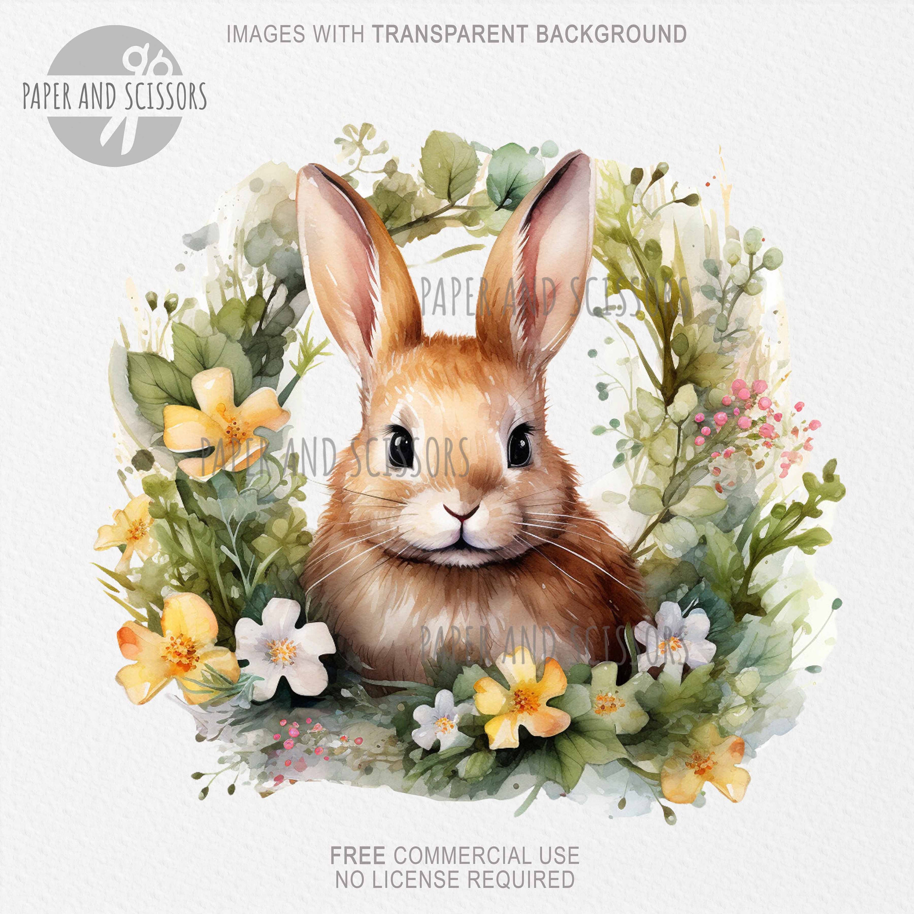 10 Cute Bunny Clipart, Bunny PNG, Spring Bunny Illustration, Watercolor ...