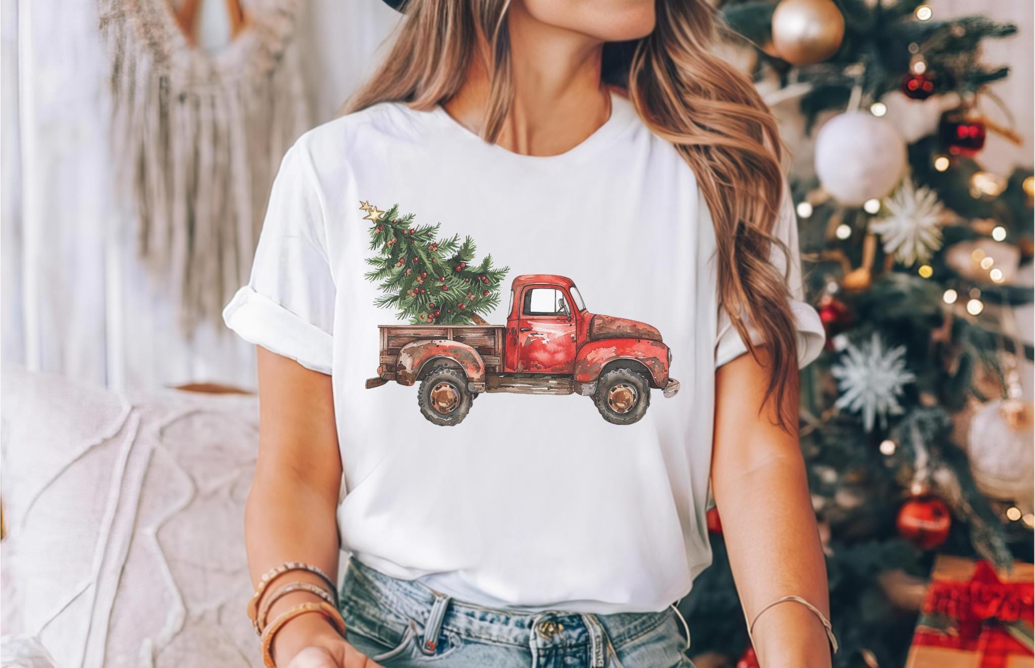 10 Christmas Truck Cliparts, Old Farm Truck PNG, Christmas Tree ...
