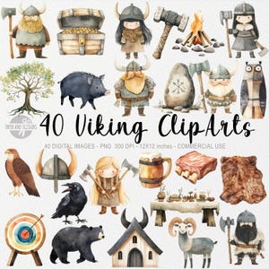 40 Cute Viking Clipart, Watercolor Storybook, Nordic Nursery, Iceland ...